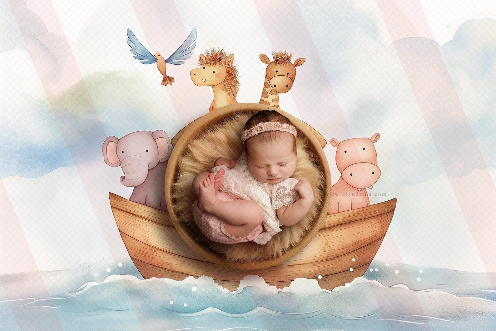 Noah's Ark Newborn Backdrop: Watercolor Animal Ark (digital Download ...