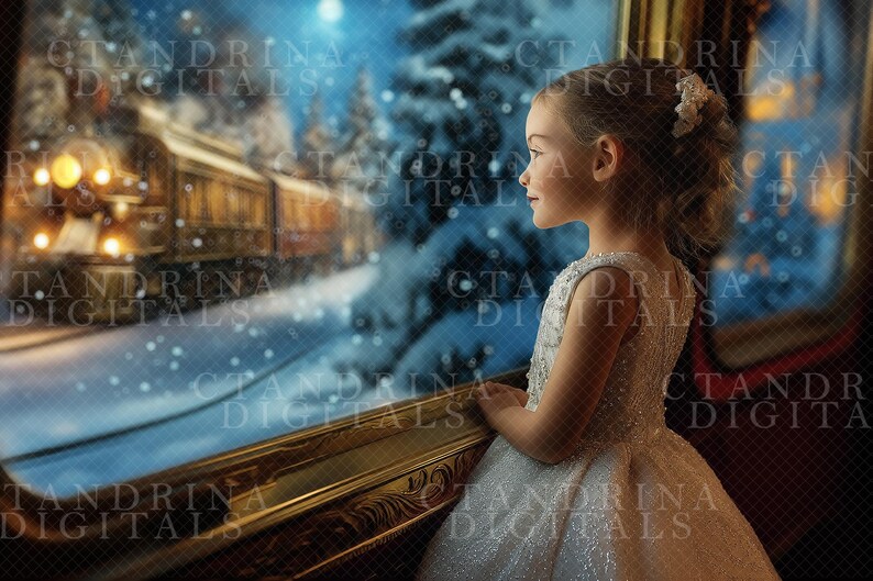 Train Window Digital Backdrop: Christmas Locomotive Backgrounds for ...
