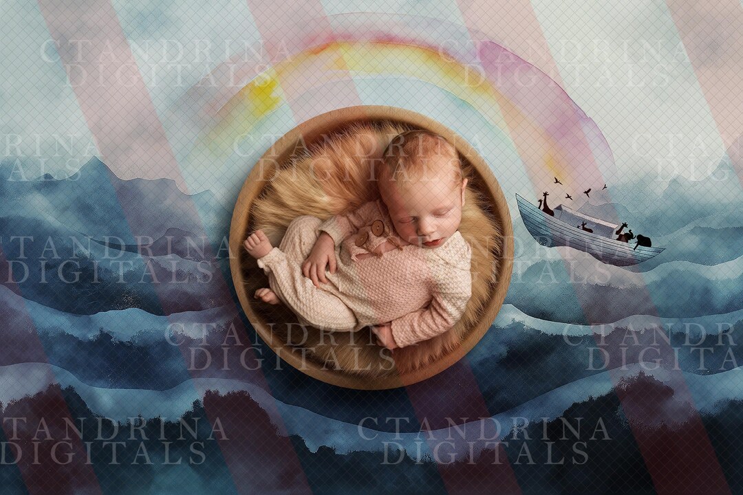 Noah's Ark Newborn Backdrop: Watercolor Animal Ark (digital Download ...