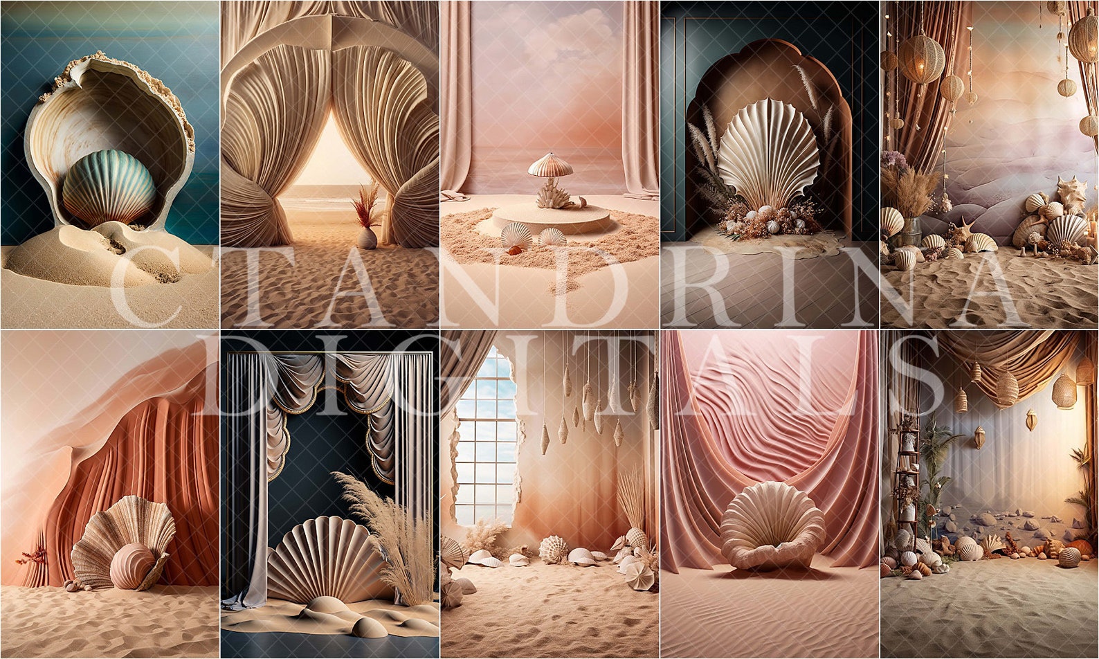 Seashells and Sand Digital Backdrops, Seashell Digital Backdrop ...