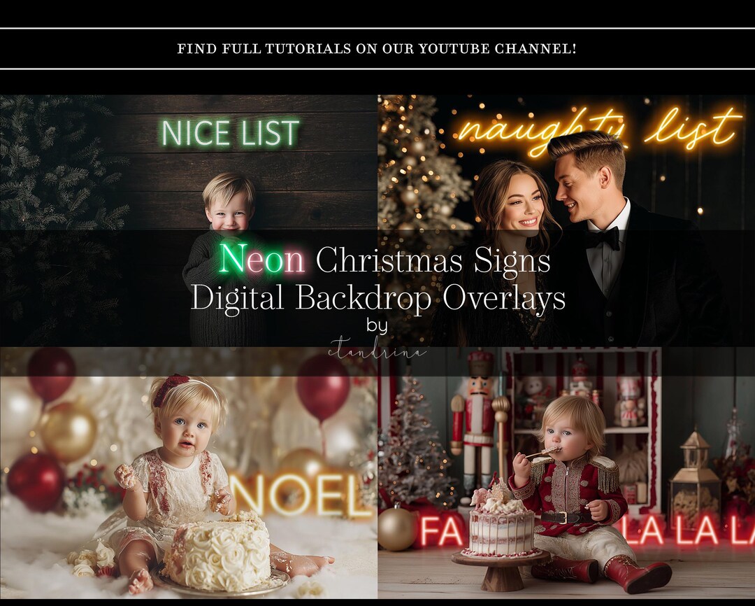 Neon Sign Overlays, 54 Christmas Theme Neon Light Overlays for ...