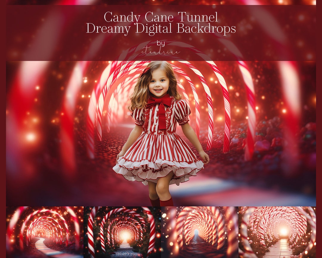 Candy Cane Tunnel Digital Backdrops, Christmas Digital Backdrop ...