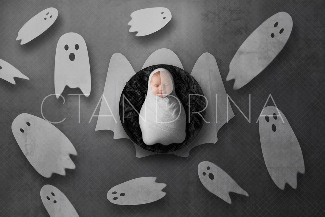 PNG Halloween Newborn Digital Backdrop, Flying Ghosts Baby Backdrop ...