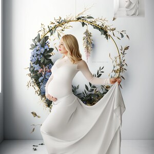 Blue Floral Ring Digital Backdrops, Blue Floral Hoop Maternity ...