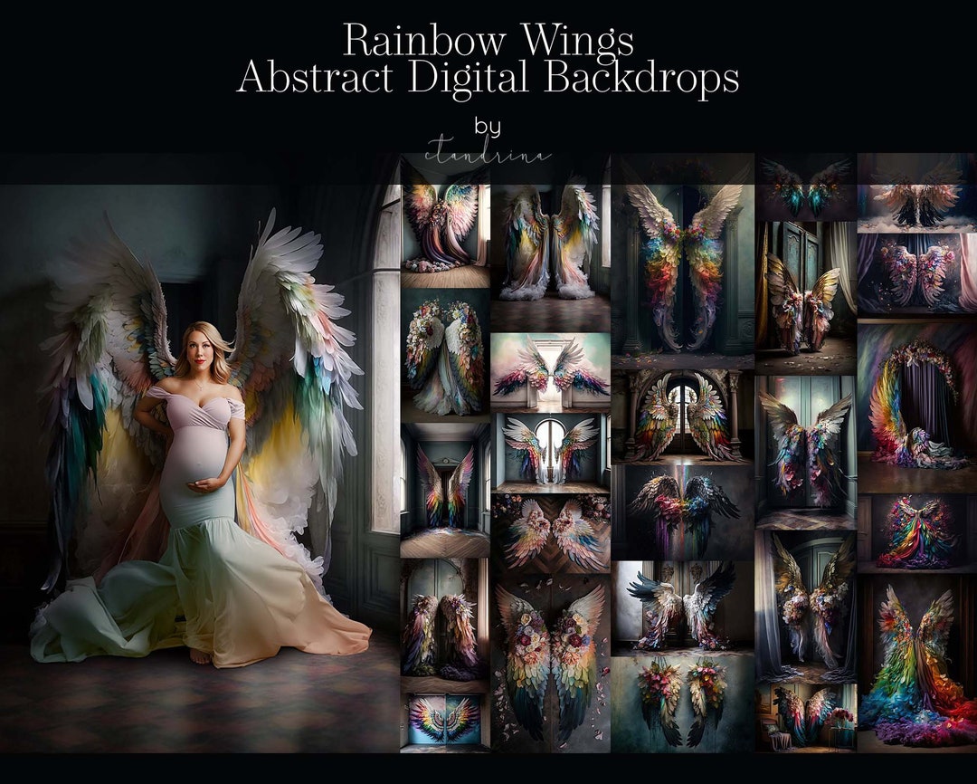 Rainbow Wings Digital Backdrops, Rainbow Angel Wing Luxury Maternity ...