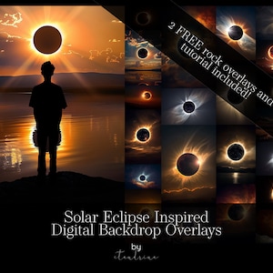 Solar Eclipse Inspired Digital Backdrops, 2 FREE Rock Overlays, Solar ...
