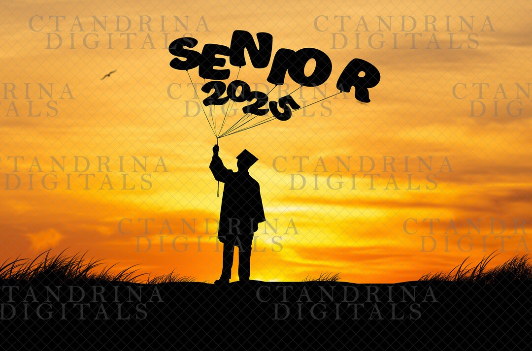 High School Senior Digital Backdrop, 2025 Graduate Balloon Silhouette ...