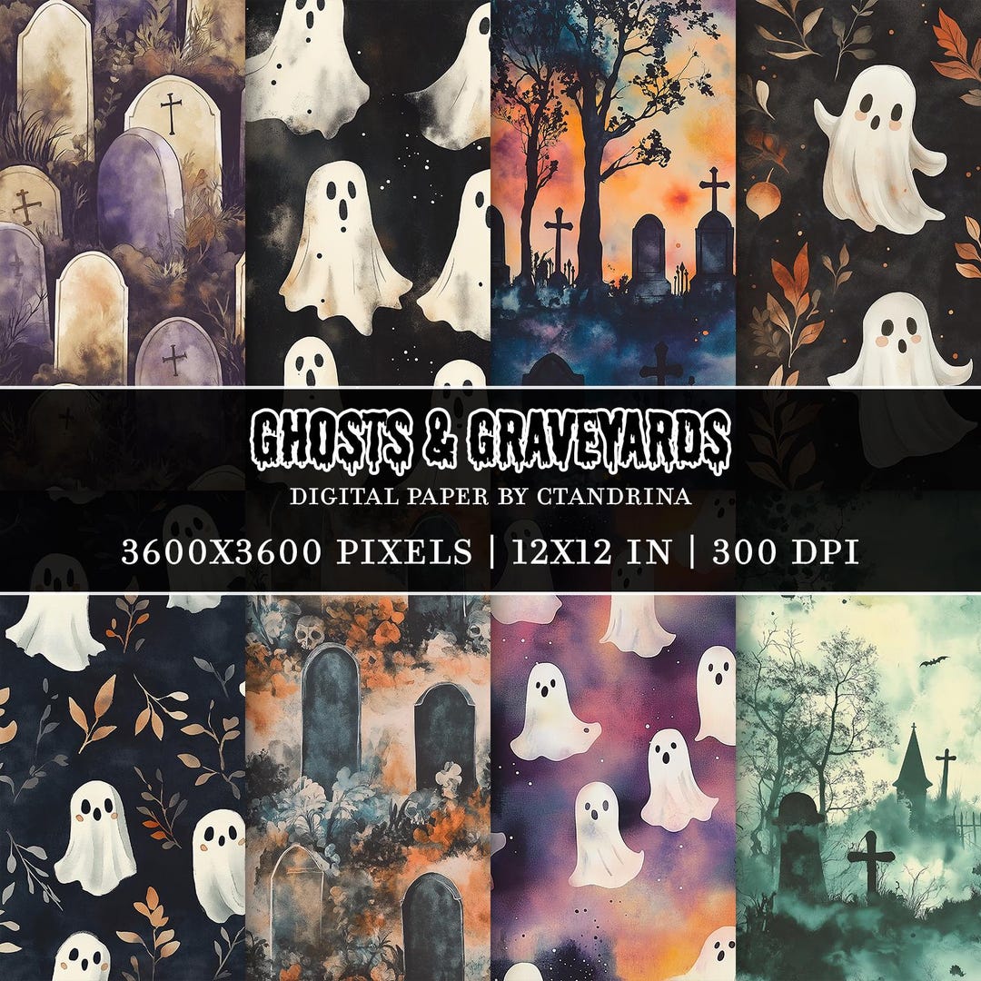 Halloween Digital Paper: Ghosts & Graveyards Scrapbook Designs (12x12 ...