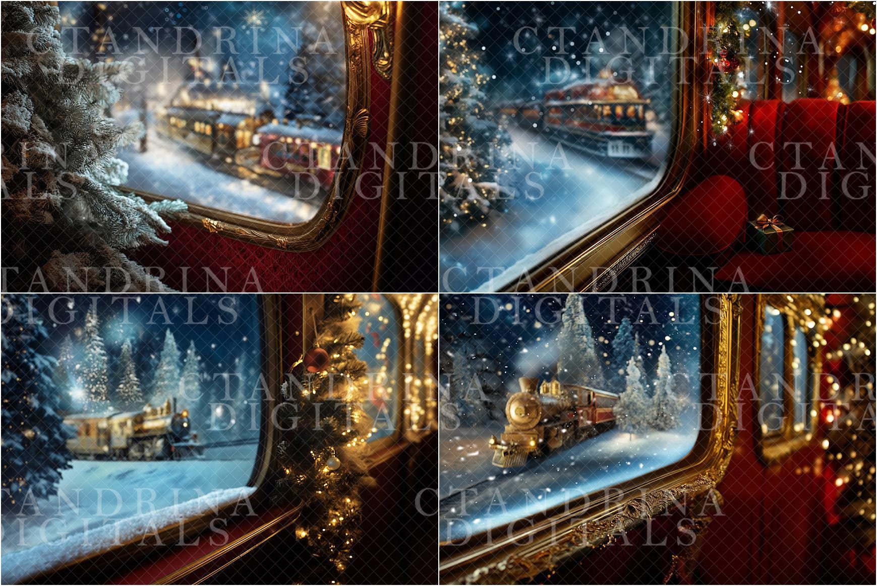 Train Window Digital Backdrop: Christmas Locomotive Backgrounds for ...