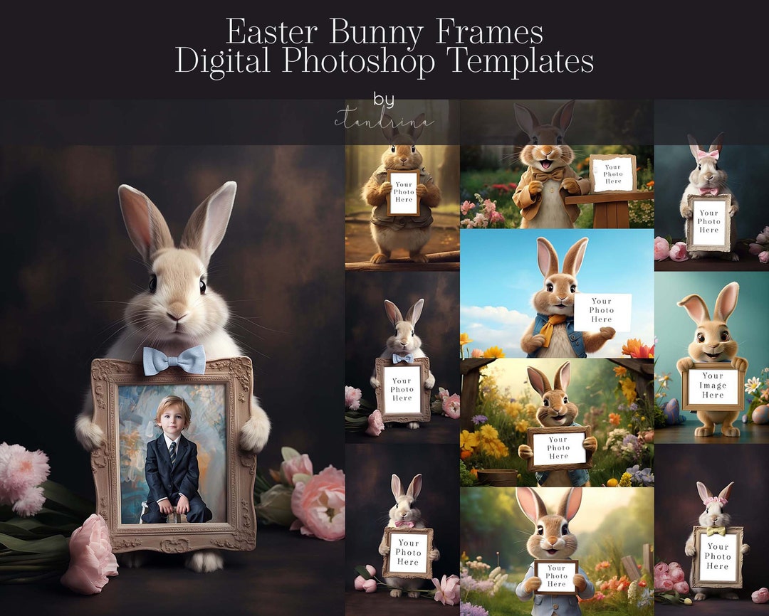 Easter Bunny Photo Frame Templates for Photoshop, Bunny Rabbit Photo ...