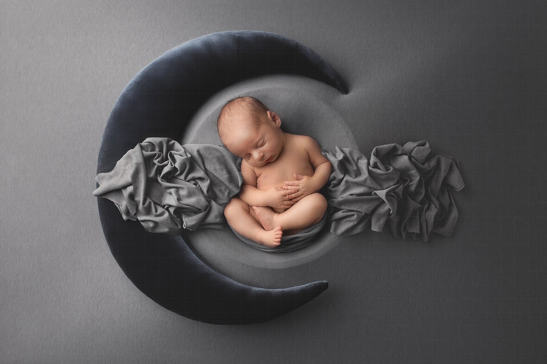 Moon Pillow Newborn Digital Backdrop, Moon and Clouds Baby Background ...