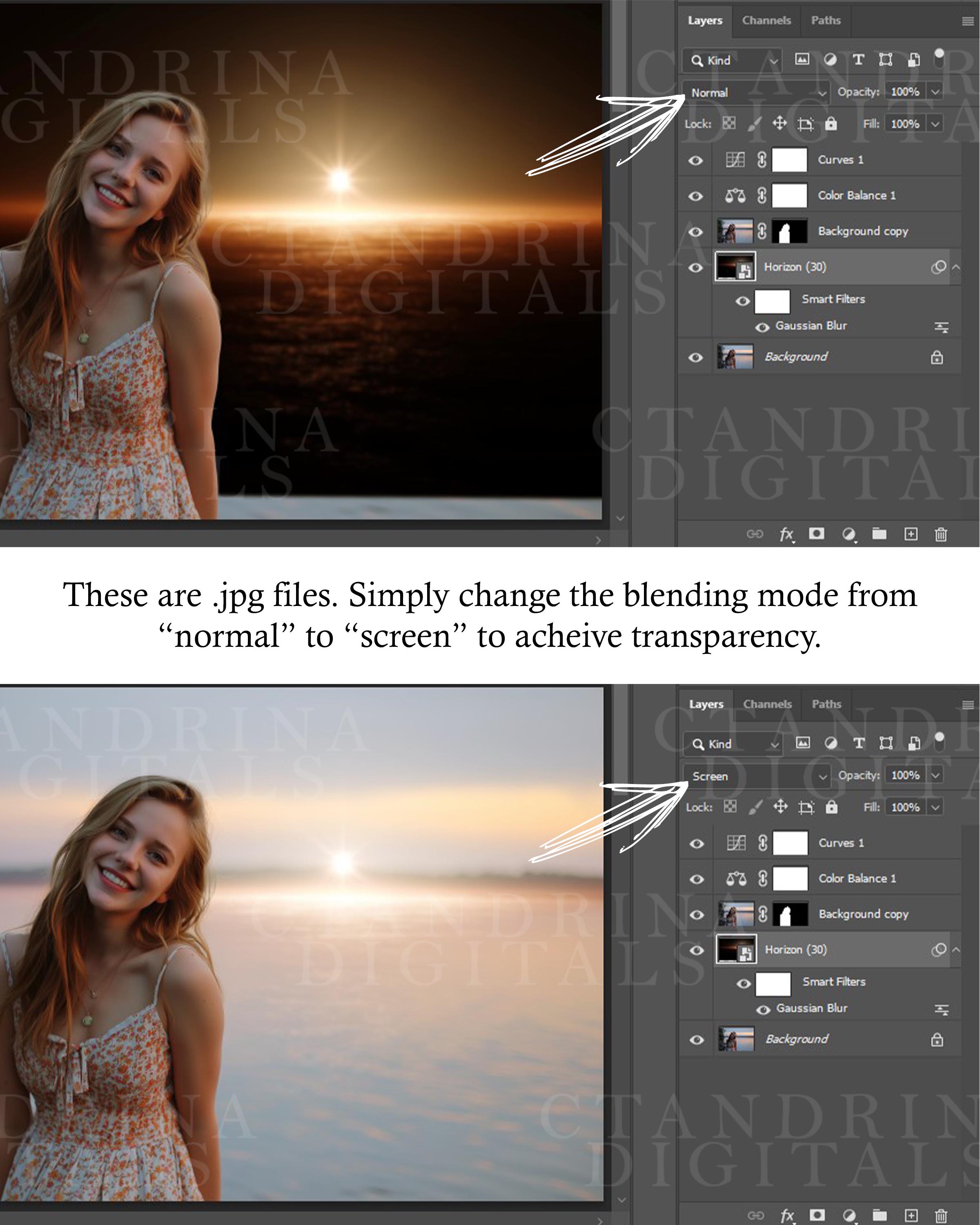 Sunset & Sunrise Light Photoshop Overlays: Horizon Reflections (30 JPG ...