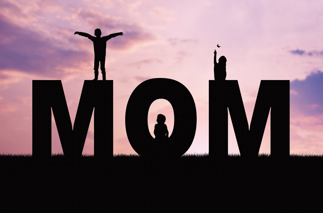 MOM Sunset Silhouette Digital Backdrop, Mother's Day Silhouette ...