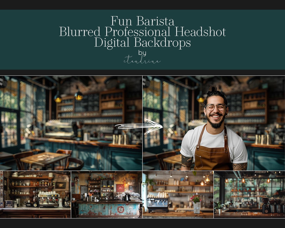Barista Headshot Digital Backdrops: Coffee Shop Blurred Backgrounds ...