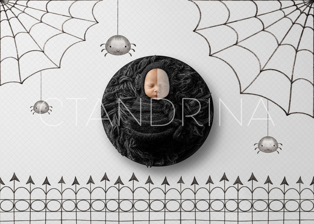 PNG Halloween Newborn Digital Backdrop, Watercolor Spiders and Webs ...