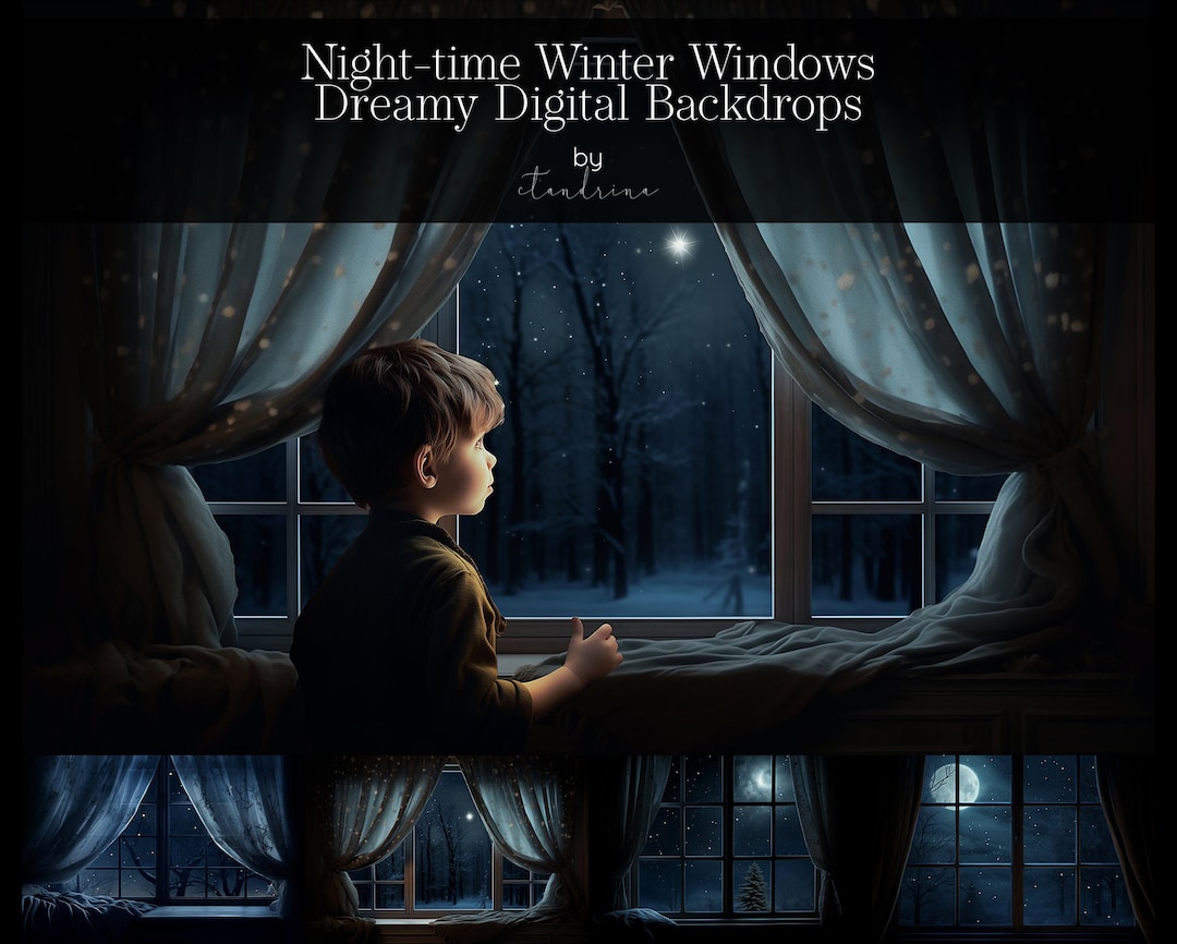 Winter Window Night Digital Backdrops: Christmas Photoshop Composites ...