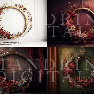 Red Floral Ring Digital Backdrops, Red Floral Hoop Backdrops, Maternity ...