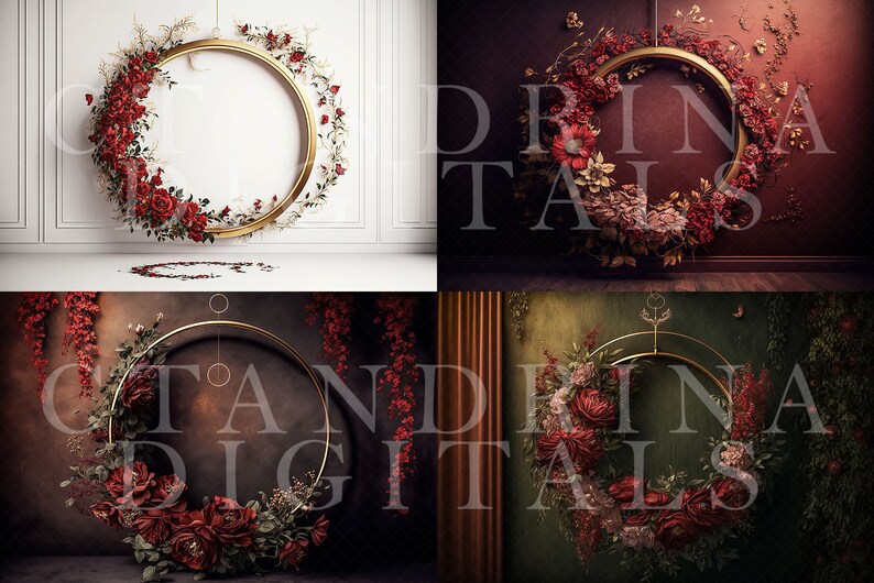 Red Floral Ring Digital Backdrops Red Floral Hoop Backdrops - Etsy
