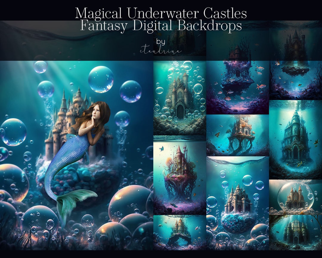 Magical Underwater Castle Digital Backdrops, Fantasy Digital Backdrops ...