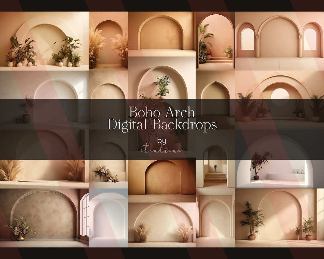 Boho Arch Digital Backdrops, Wall Arch Backdrops, Beige Wall Arch ...