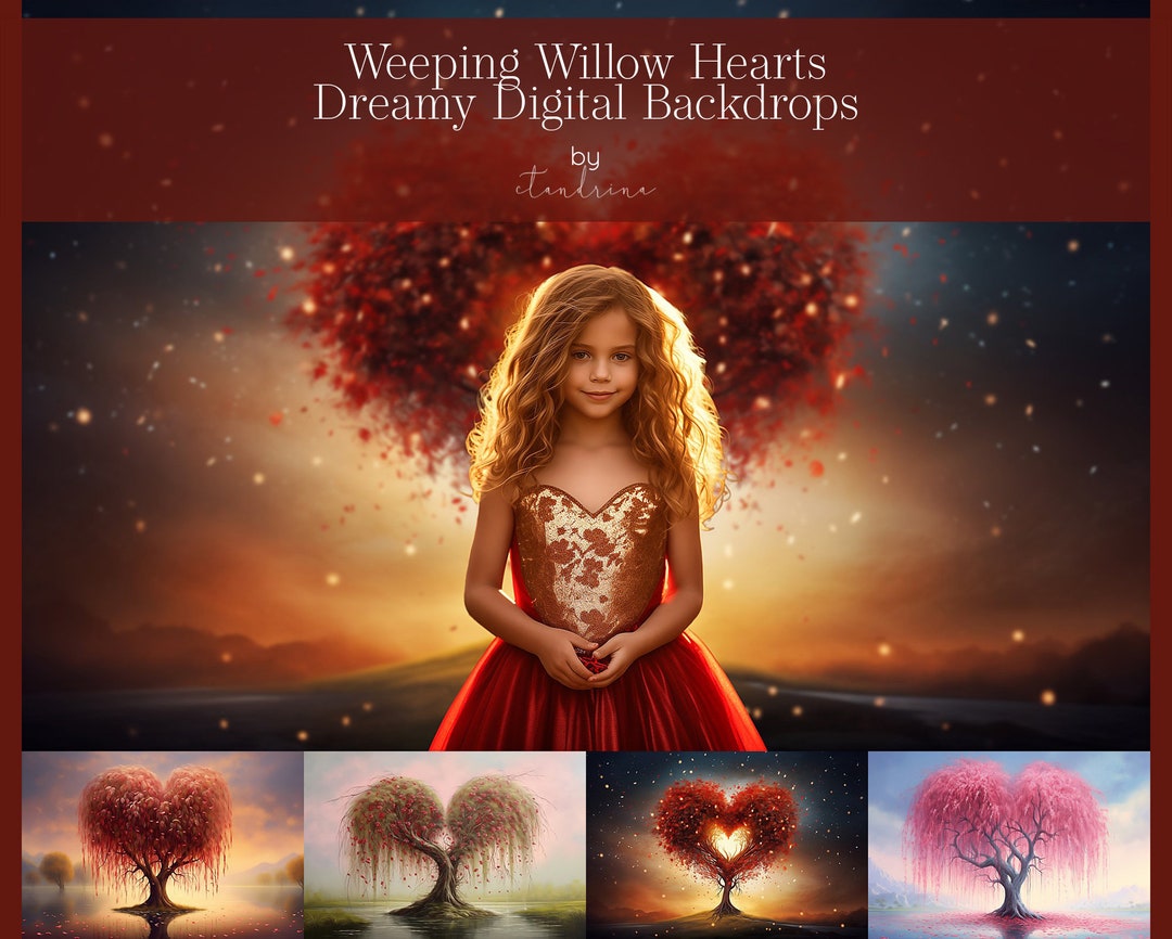 Valentine Weeping Willow Heart Tree Digital Backdrops (4 Pack) - Etsy