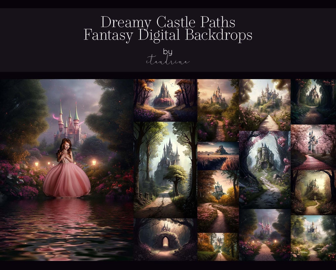 Dreamy Castle Digital Backdrops, Castle Path Digital Backgrounds ...