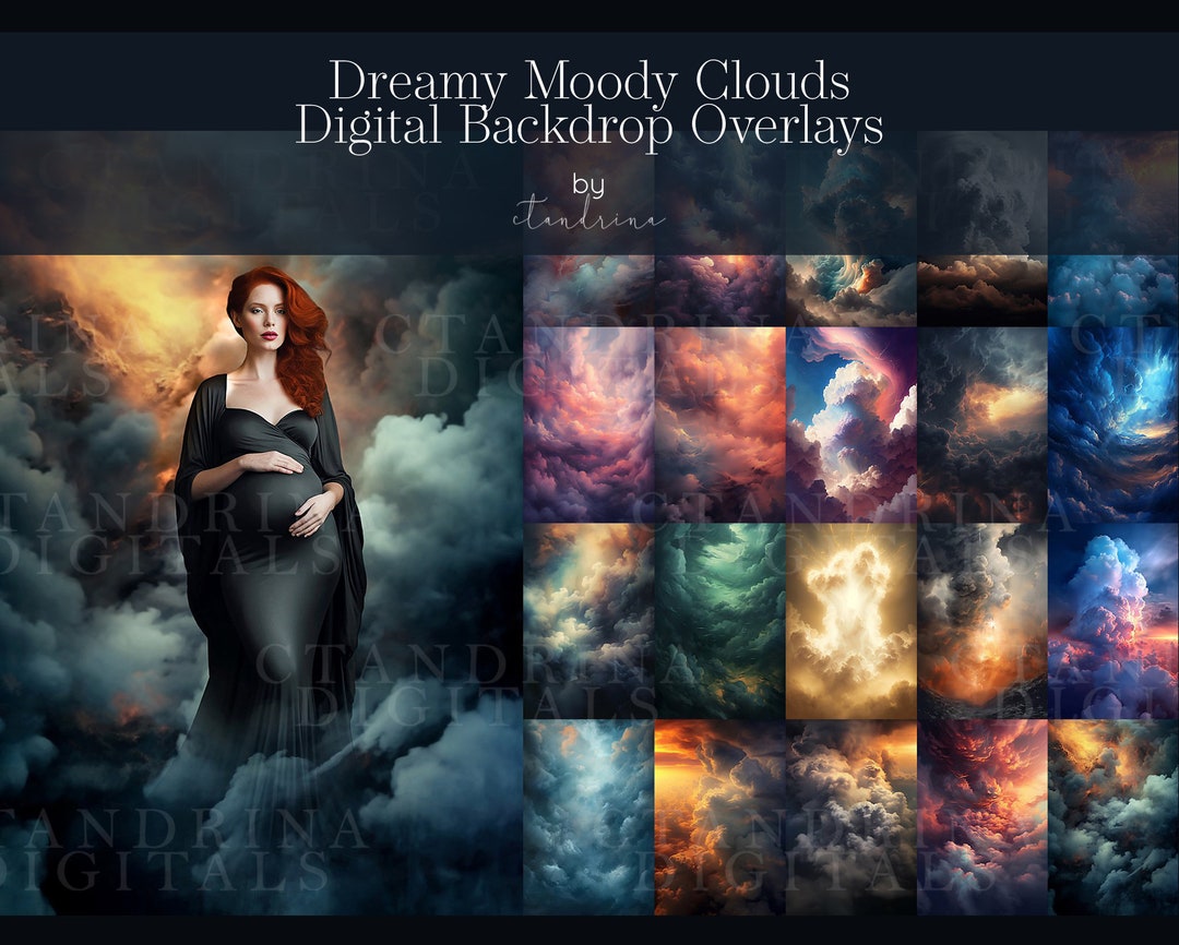 Moody Fine Art Cloud Backdrop Overlays, Cloud Digital Backdrops ...