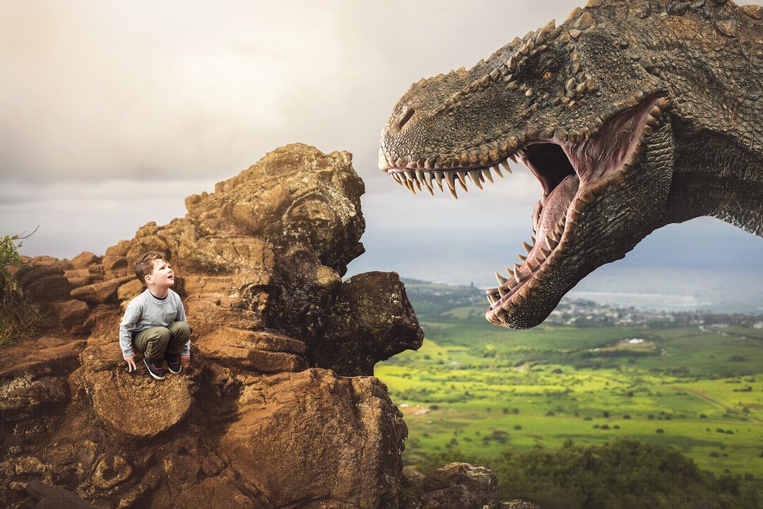 Roaring T-rex on Cliff Digital Backdrop: Fantasy Dinosaur (digital ...