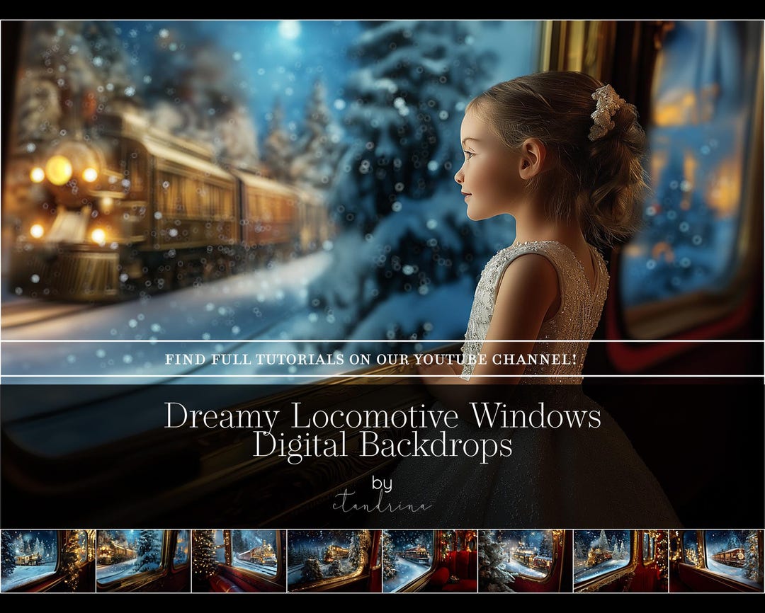Train Window Digital Backdrop: Christmas Locomotive Backgrounds for ...