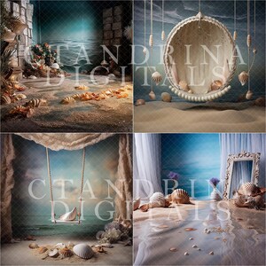 Seashells and Sand Digital Backdrops, Seashell Digital Backdrop ...