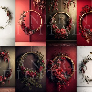 Red Floral Ring Digital Backdrops, Red Floral Hoop Backdrops, Maternity ...