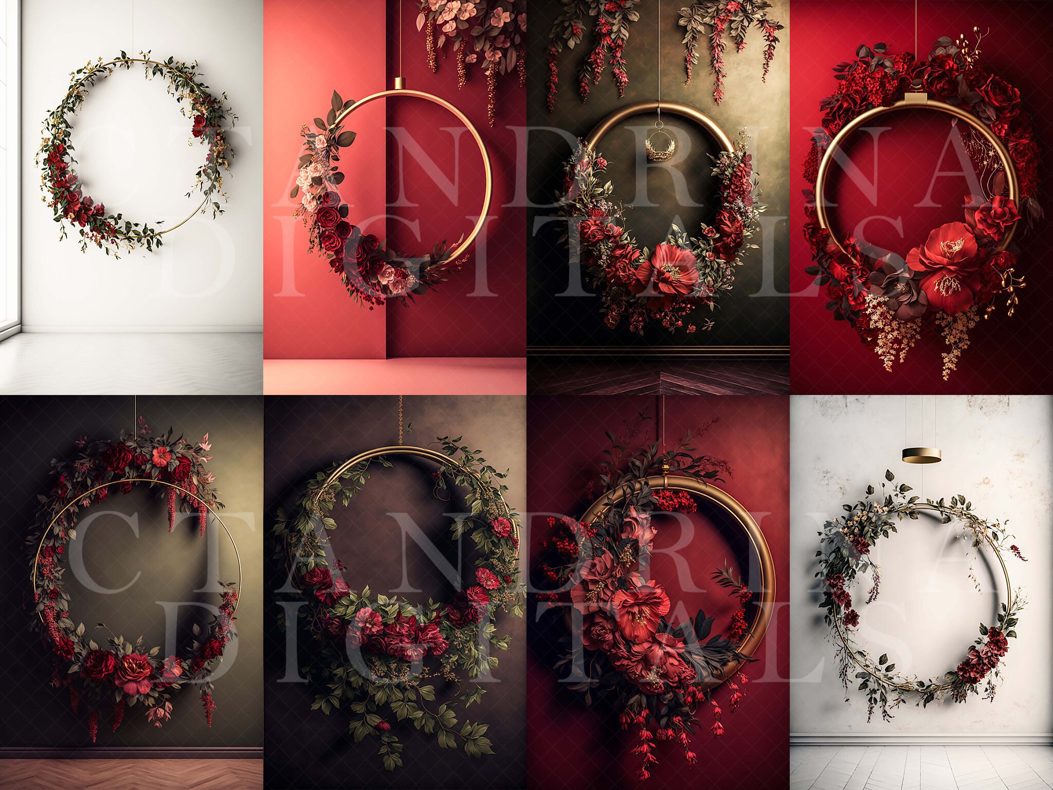 Red Floral Ring Digital Backdrops Red Floral Hoop Backdrops - Etsy