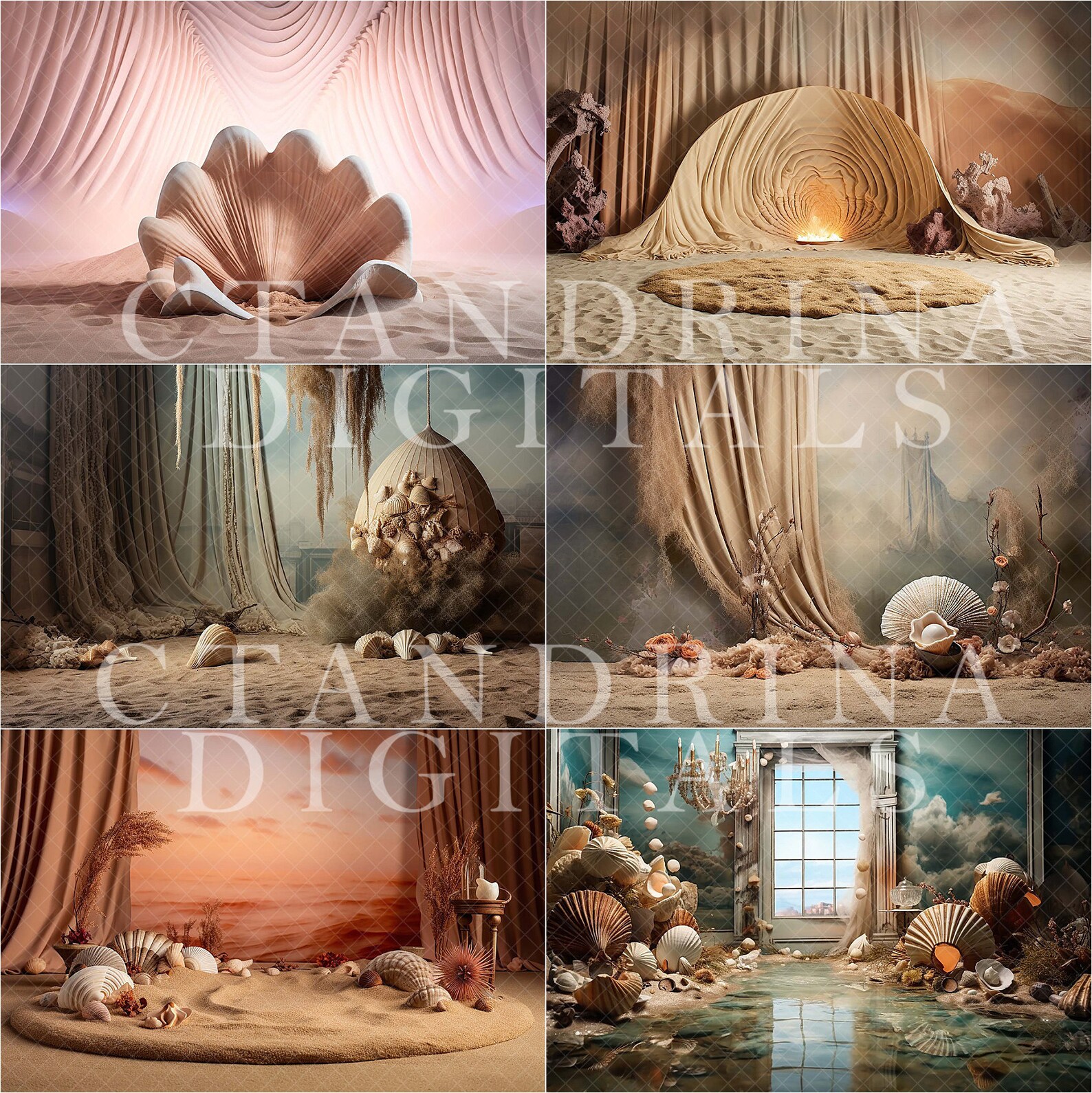 Seashells and Sand Digital Backdrops, Seashell Digital Backdrop ...
