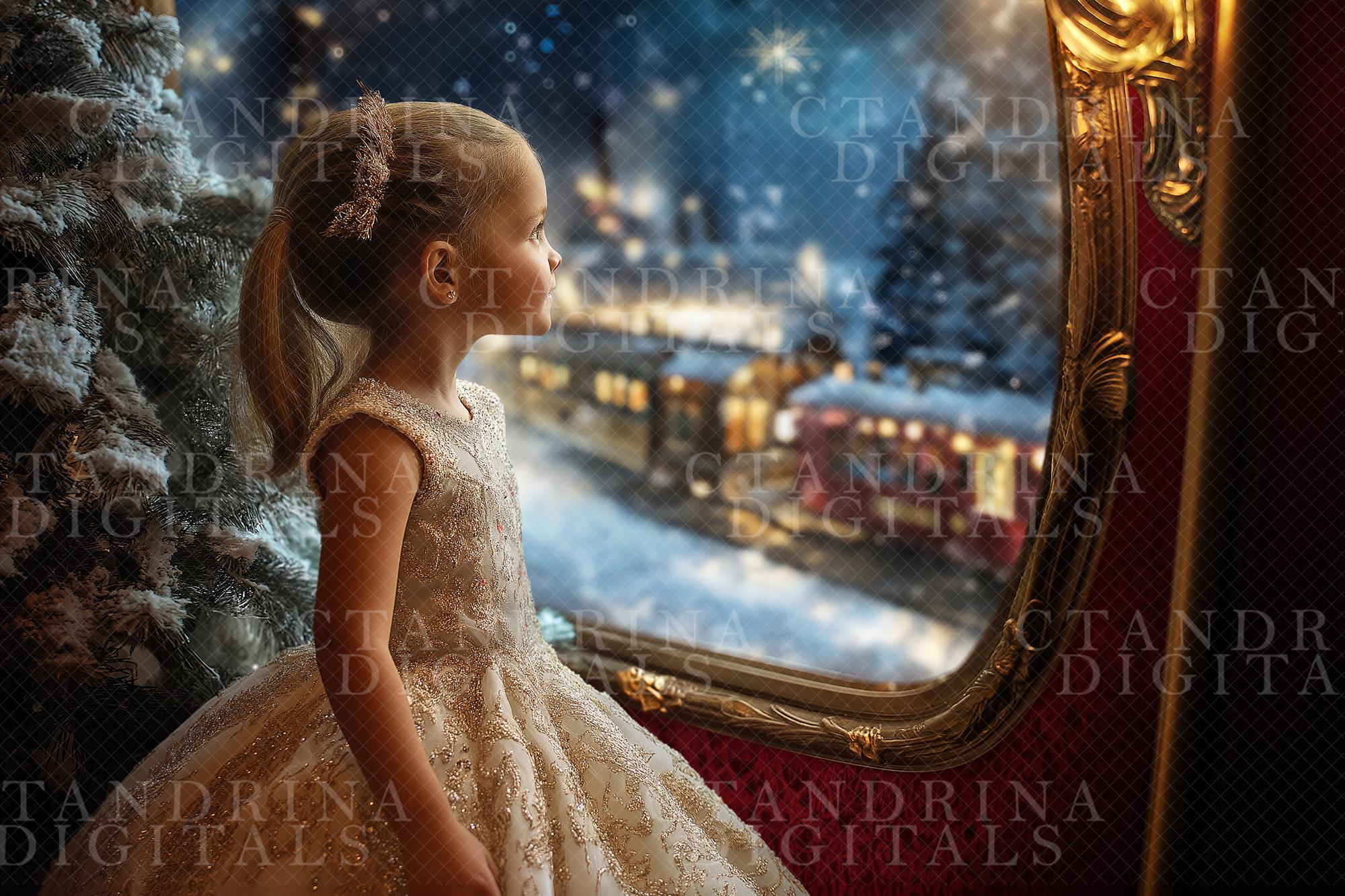 Train Window Digital Backdrop: Christmas Locomotive Backgrounds for ...