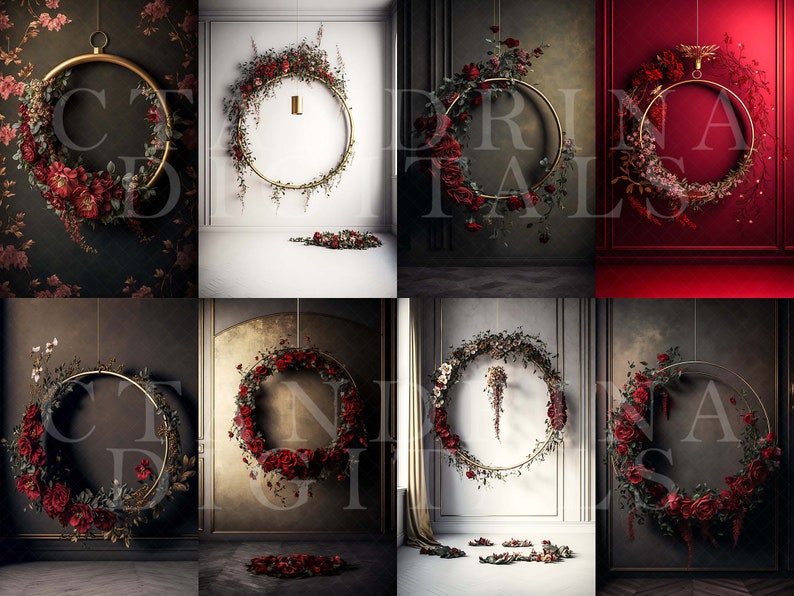 Red Floral Ring Digital Backdrops Red Floral Hoop Backdrops - Etsy