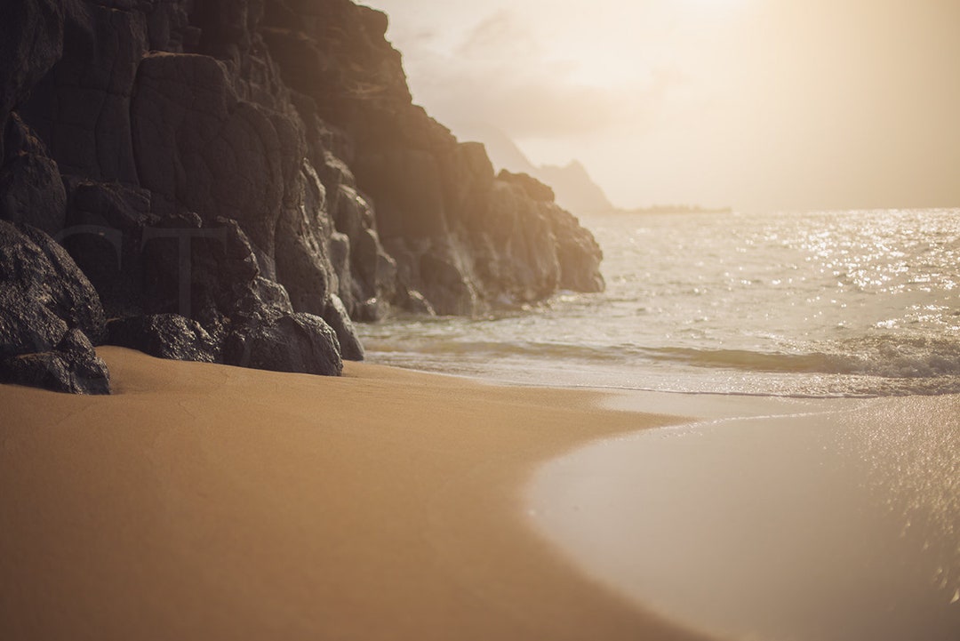 Beach Digital Backdrop, Hawaii Digital Background, Rocks and Ocean ...