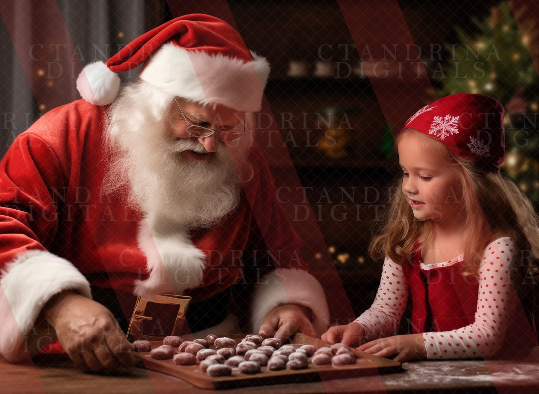 Baking With Santa Claus Digital Backdrop, Making Christmas Cookies With ...