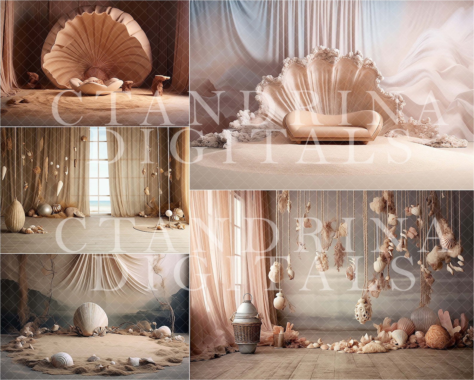 Seashells and Sand Digital Backdrops, Seashell Digital Backdrop ...