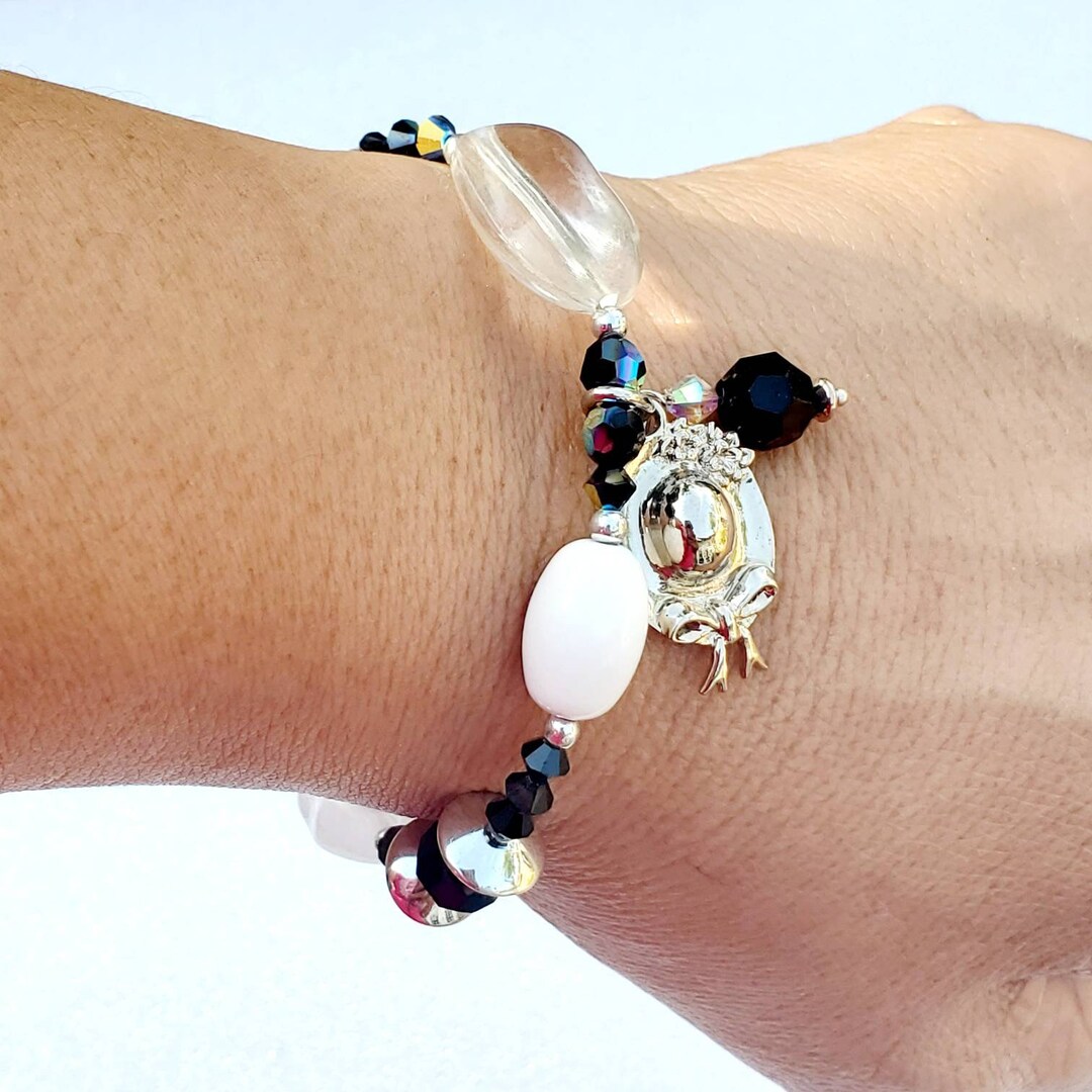 For Graduation, Jet Black Swarovski Crystal Bracelet, Silver Hat Charm ...