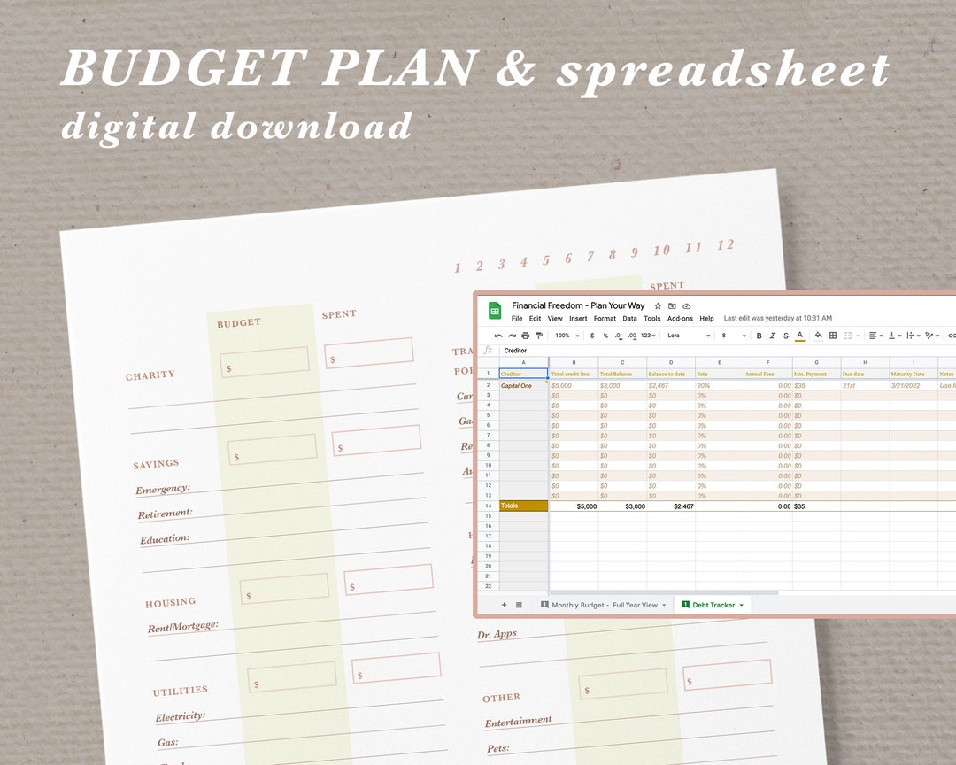 Budget Worksheet / Monthly Budget / Financial Plan Spreadsheet ...
