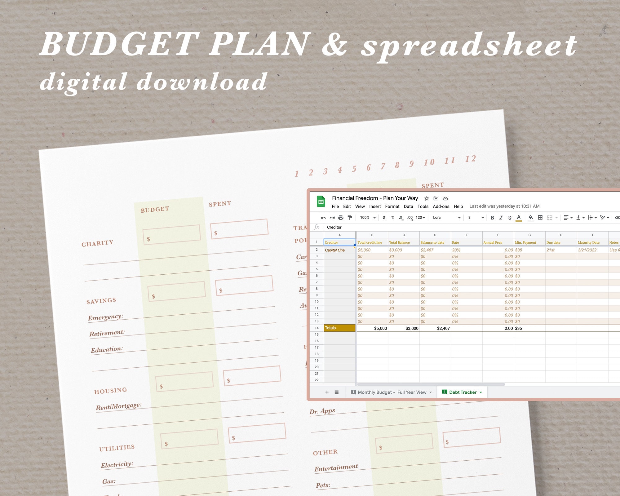 Budget Worksheet / Monthly Budget / Financial Plan Spreadsheet | Etsy