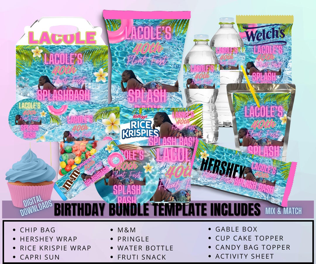 Custom Pool Party Pack Chip Bag W Photo, Birthday Treat, Birthday Favor ...