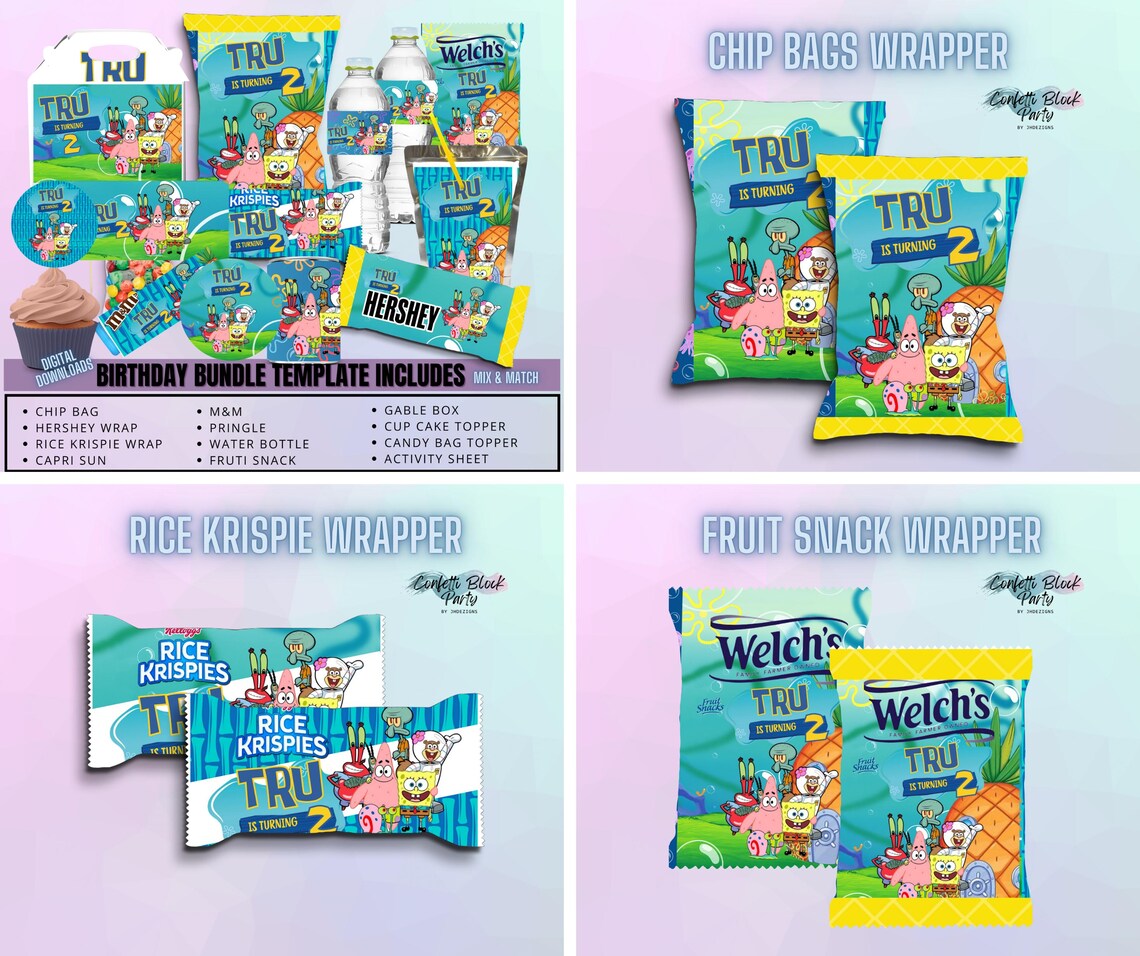 Sponge Bob Partypack Chip Bag, Birthday Treat, Birthday Favor, Birthday ...