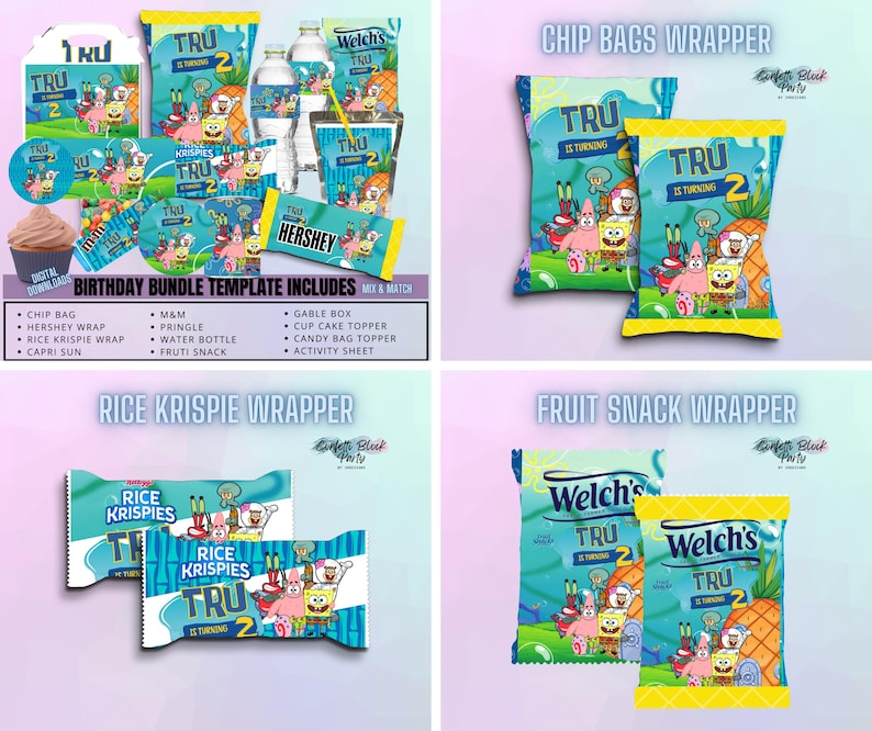 Sponge Bob Partypack Chip Bag, Birthday Treat, Birthday Favor, Birthday ...