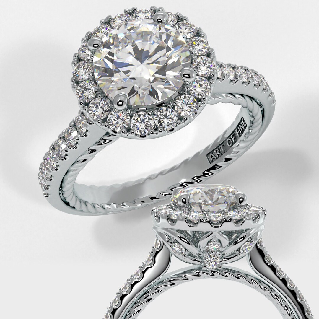 Anna- 7mm 1.2ct Round Halo Raised Shoulder Pave With Accent Petal ...