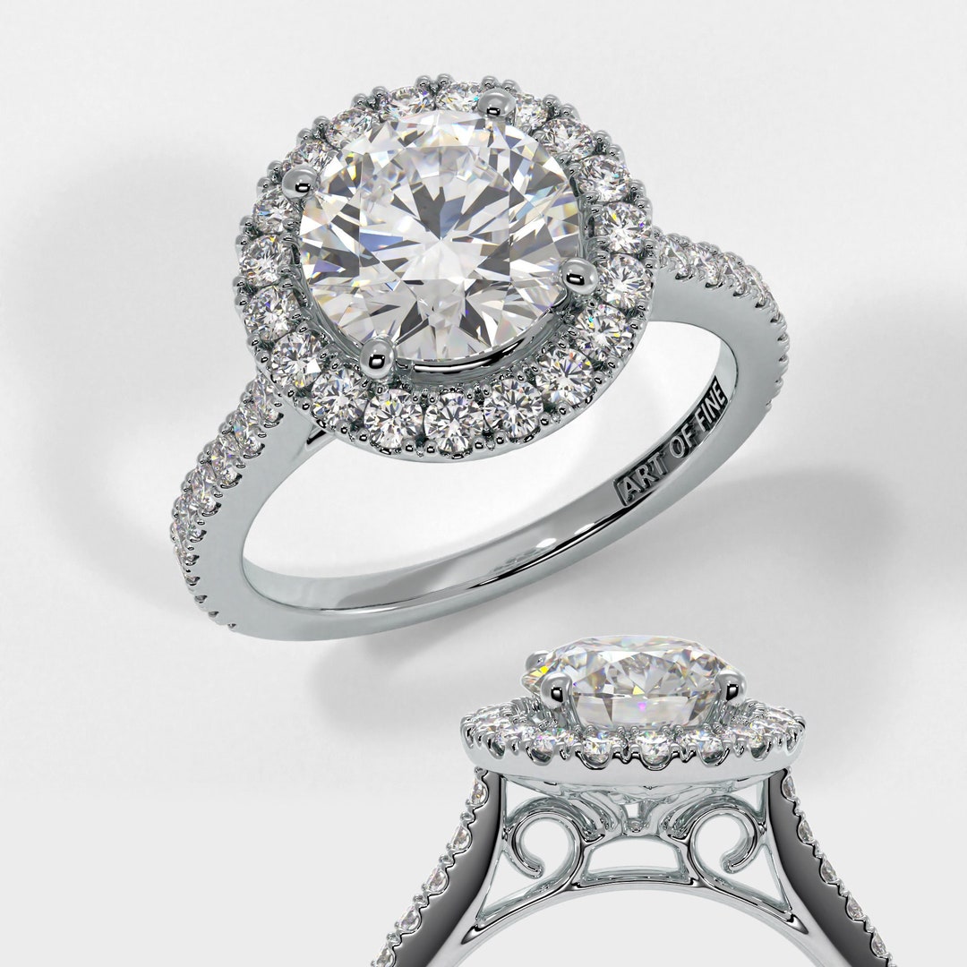 Tamara- 7.5mm 1.5ct Round Brilliant Cut Halo Filigree Gallery Cathedral ...