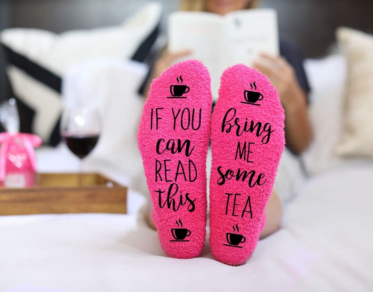 Bring Me Tea Fuzzy Socks for Women Novelty Fun Cozy Fluffy Cute Pink ...