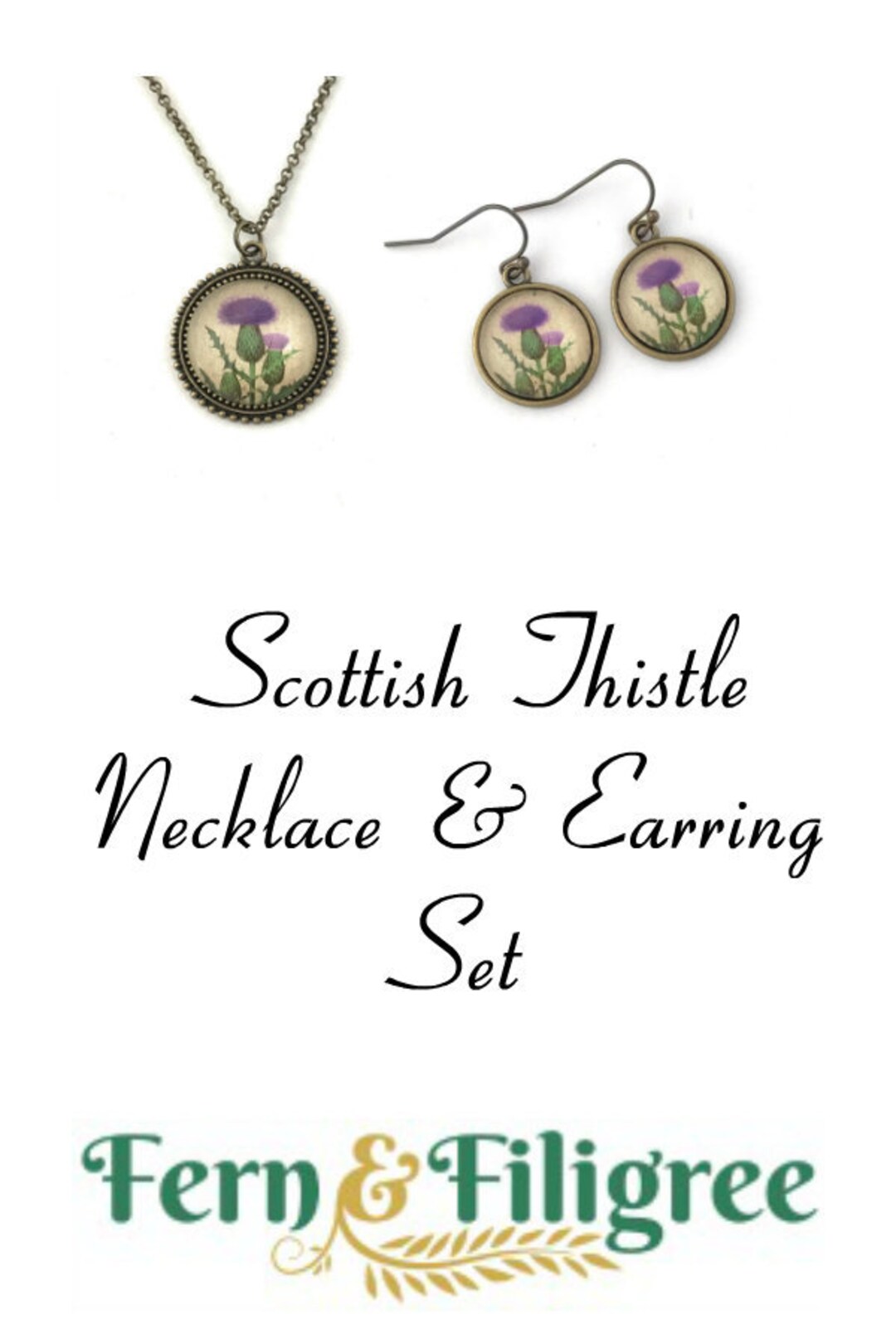 Scottish Thistle Necklace and Earring Set, Gift for Women, Purple ...