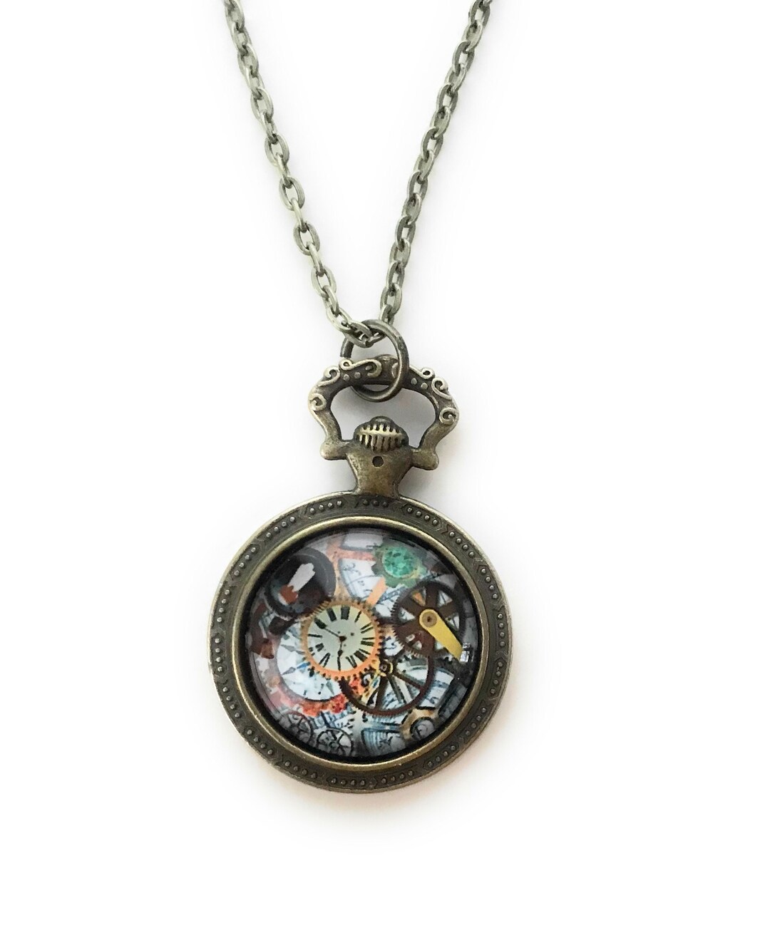 Vintage Style Pocket Watch Steampunk Necklace, Gears and Clock ...