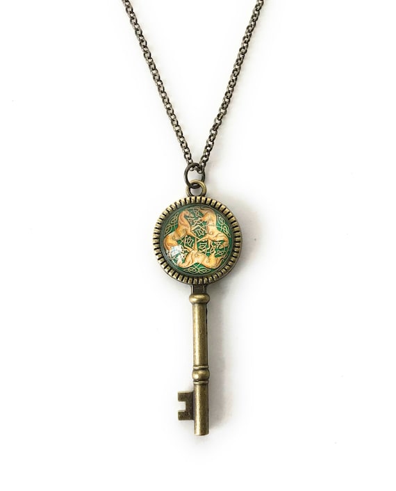 Celtic Brass Skeleton Key Horse Necklace Gift for Women | Etsy